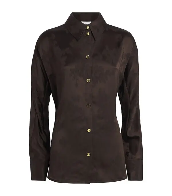 GANNI Floral Jacquard Satin Shirt - Brown