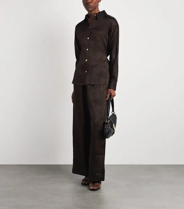 GANNI Floral Jacquard Satin Shirt - Brown