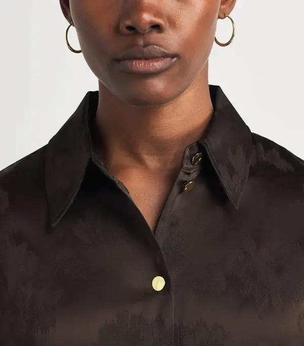 GANNI Floral Jacquard Satin Shirt - Brown
