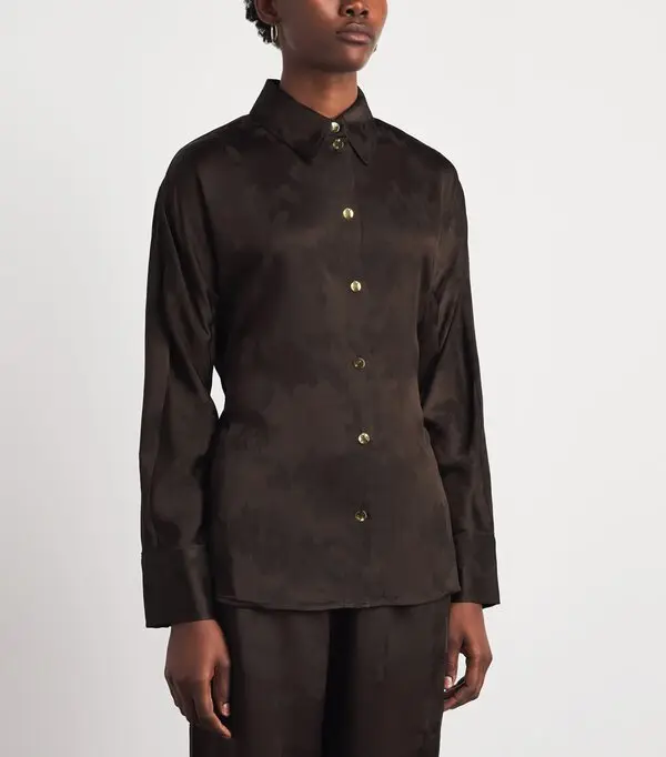 GANNI Floral Jacquard Satin Shirt - Brown