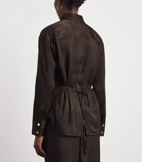GANNI Floral Jacquard Satin Shirt - Brown