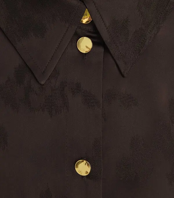 GANNI Floral Jacquard Satin Shirt - Brown