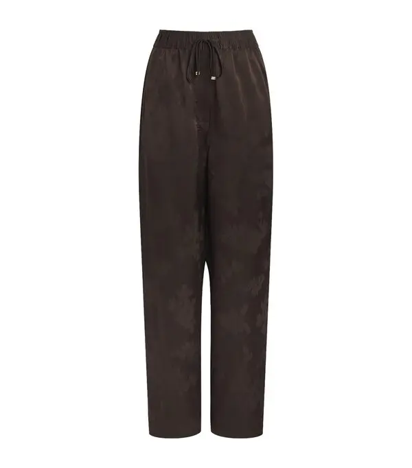 GANNI Satin Jacquard Drawstring Trousers - Brown