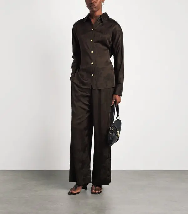 GANNI Satin Jacquard Drawstring Trousers - Brown