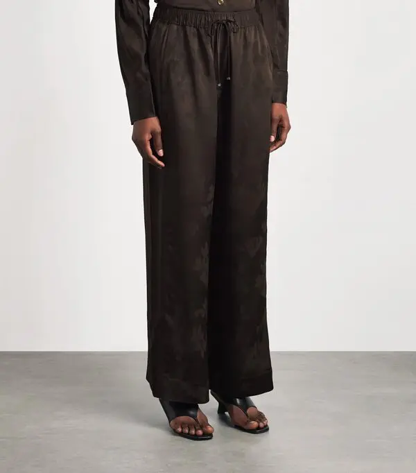 GANNI Satin Jacquard Drawstring Trousers - Brown