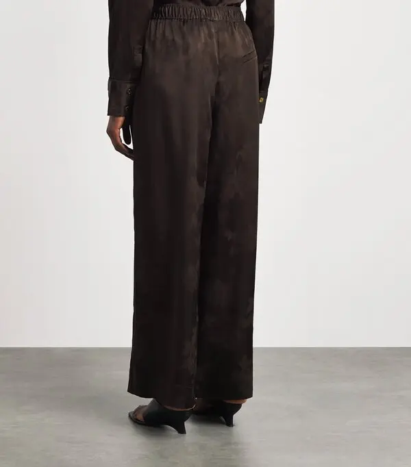GANNI Satin Jacquard Drawstring Trousers - Brown