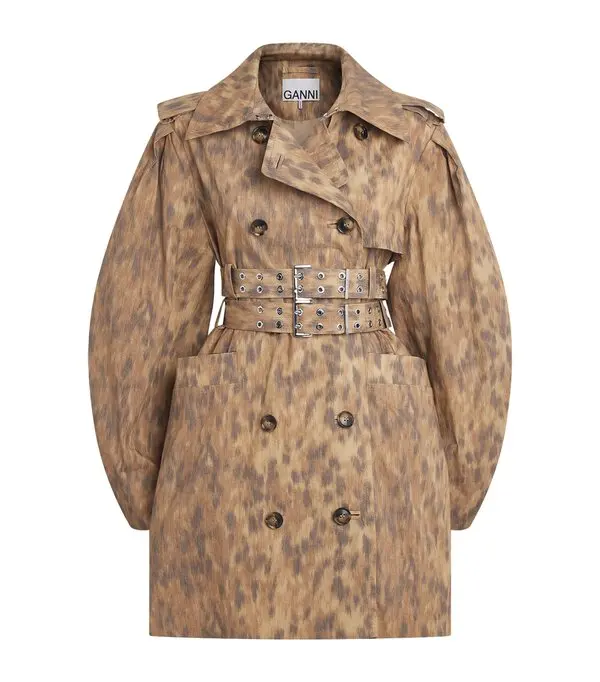 GANNI Leopard Print Belted Trench Coat