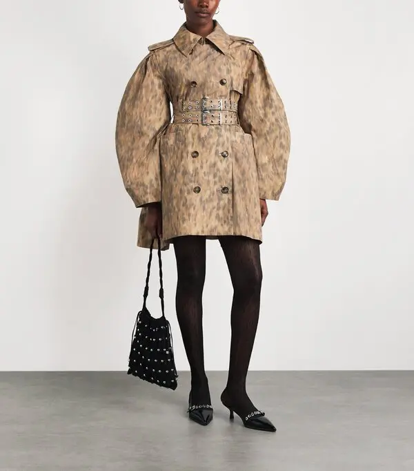 GANNI Leopard Print Belted Trench Coat
