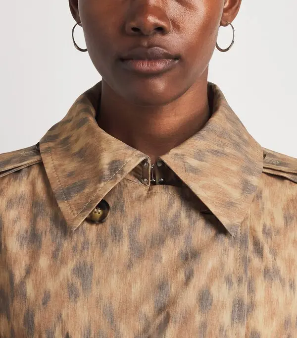 GANNI Leopard Print Belted Trench Coat