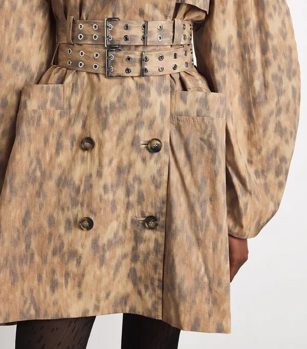 GANNI Leopard Print Belted Trench Coat