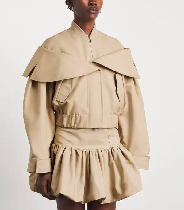GANNI Organic Cotton Wide-collar Bomber Jacket - Beige