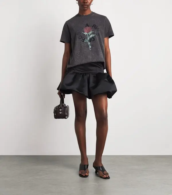 GANNI Embroidered Cotton T-shirt - Grey