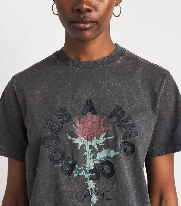 GANNI Embroidered Cotton T-shirt - Grey