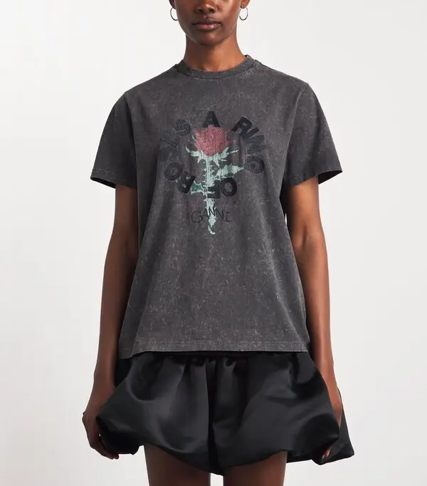GANNI Embroidered Cotton T-shirt - Grey