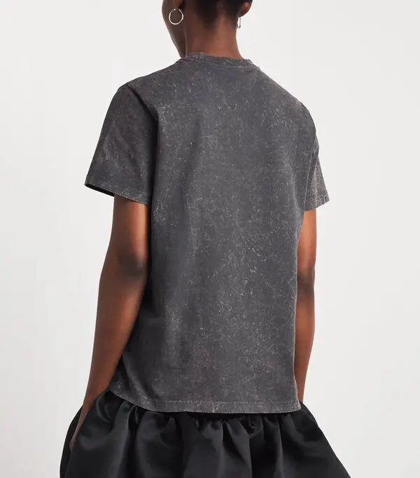 GANNI Embroidered Cotton T-shirt - Grey