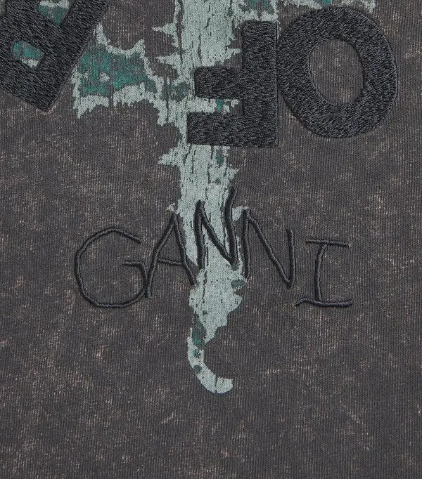 GANNI Embroidered Cotton T-shirt - Grey