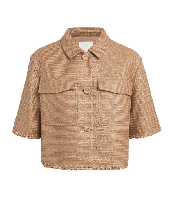 Lafayette 148 New York Faux Raffia Cropped Overshirt