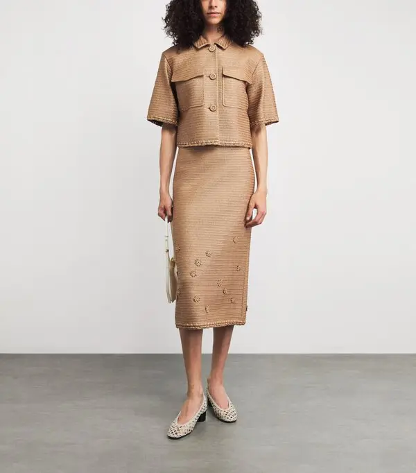 Lafayette 148 New York Faux Raffia Cropped Overshirt