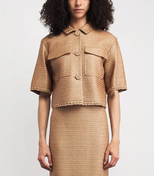 Lafayette 148 New York Faux Raffia Cropped Overshirt