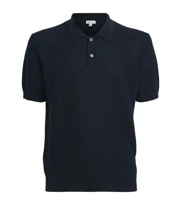 Sunspel Linen-silk Honeycomb Polo Shirt - Navy