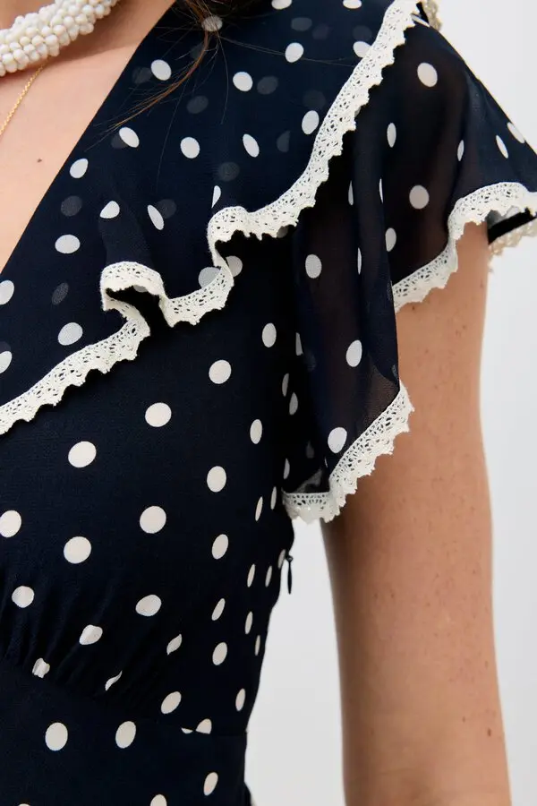 Rixo Bethea Polka Dot Midi Dress