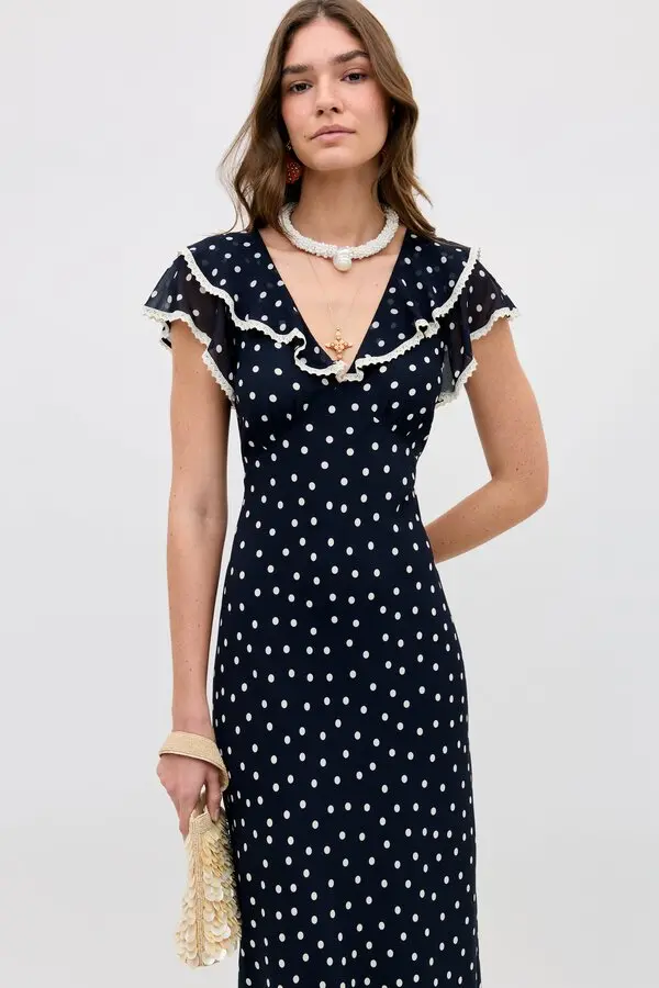 Rixo Bethea Polka Dot Midi Dress