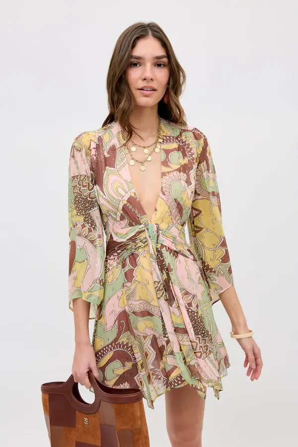 Rixo Clove Bianca Abstract Print V-neck Dress
