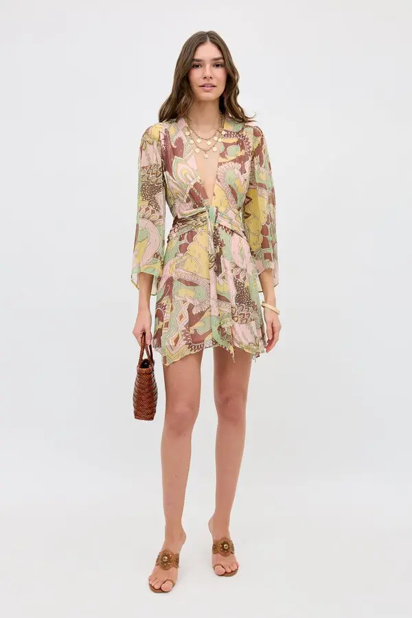 Rixo Clove Bianca Abstract Print V-neck Dress