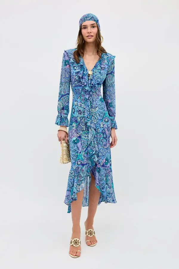 Rixo Gracye Paisley Floral Dress - Blue