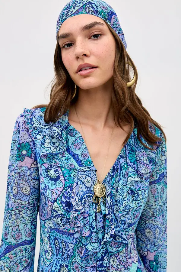 Rixo Gracye Paisley Floral Dress - Blue