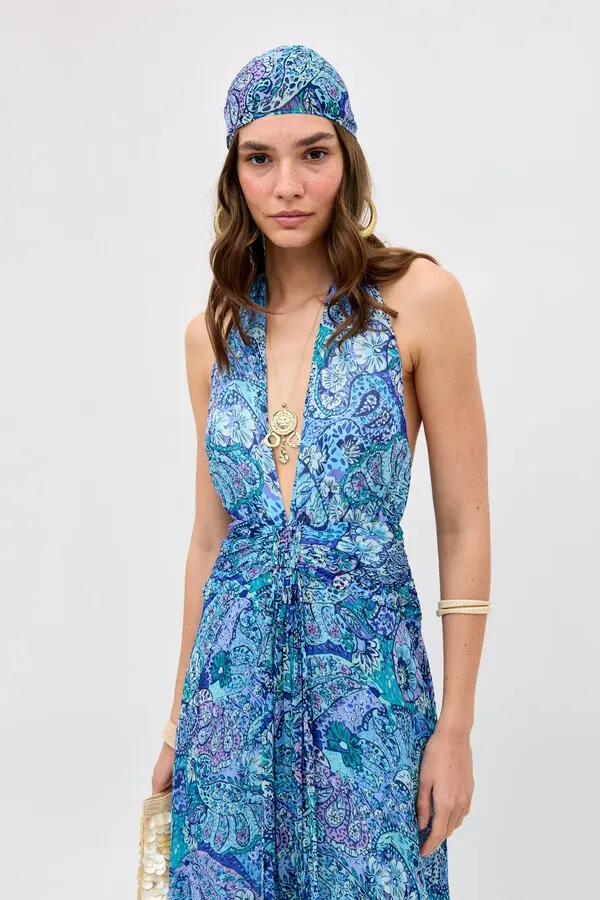 Rixo Alaina Paisley Floral Maxi Dress - Blue