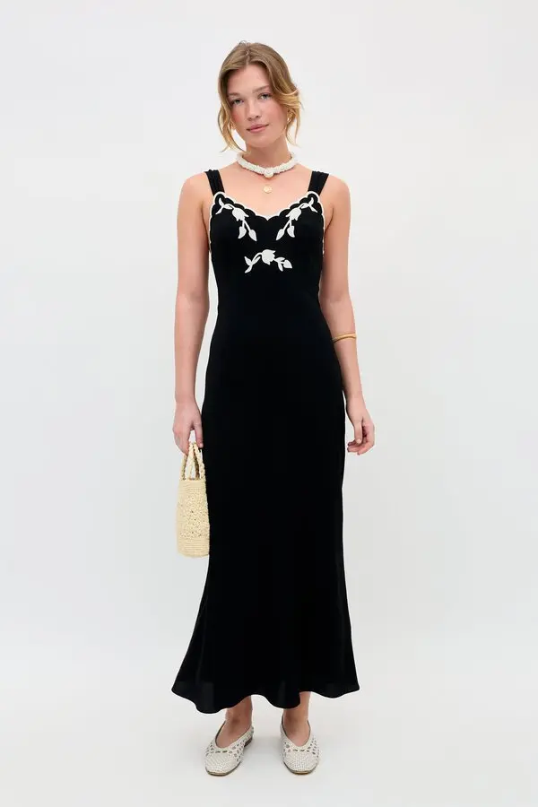 Rixo Julietta Tulipa Appliqué Maxi Dress - Black