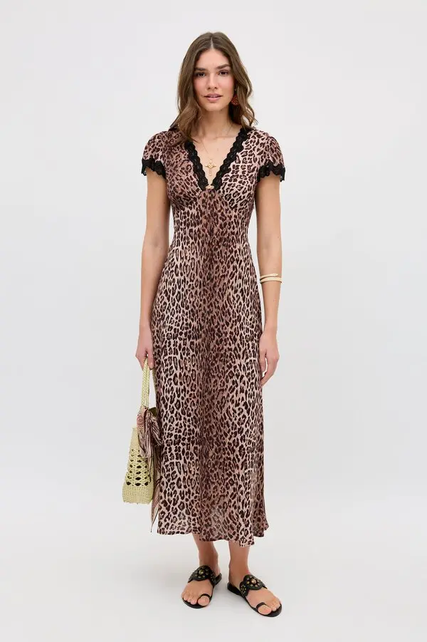 Rixo Clarice Leopard Print Midi Dress - Brown
