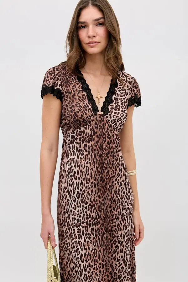 Rixo Clarice Leopard Print Midi Dress - Brown