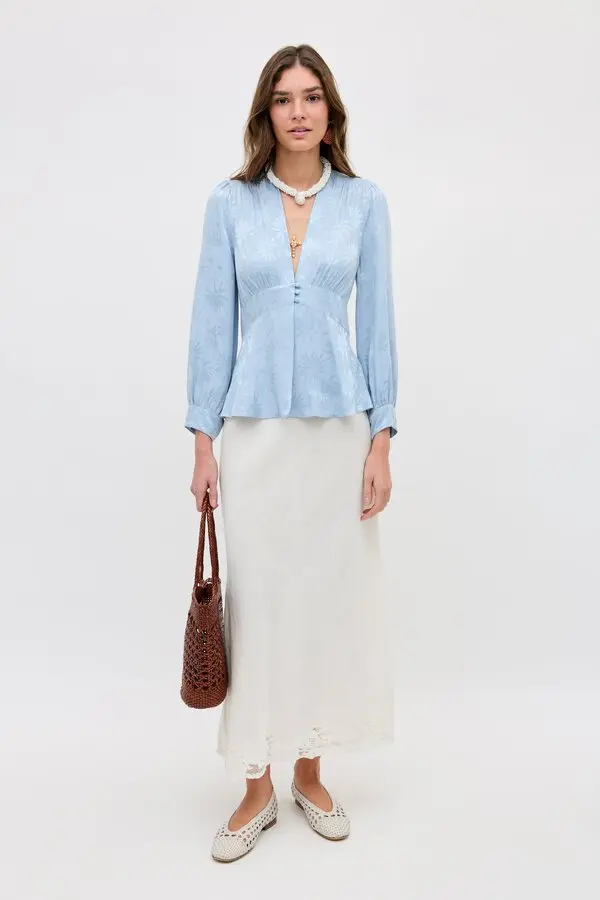 Rixo Lea Daisy Jacquard Bell Regular Top