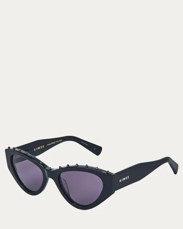 AIMEE Studded Cat Eye Sunglasses - Black