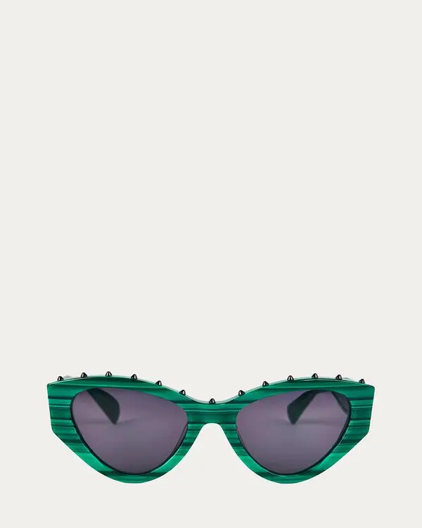 AIMEE Studded Cat Eye Sunglasses - Green Stripe