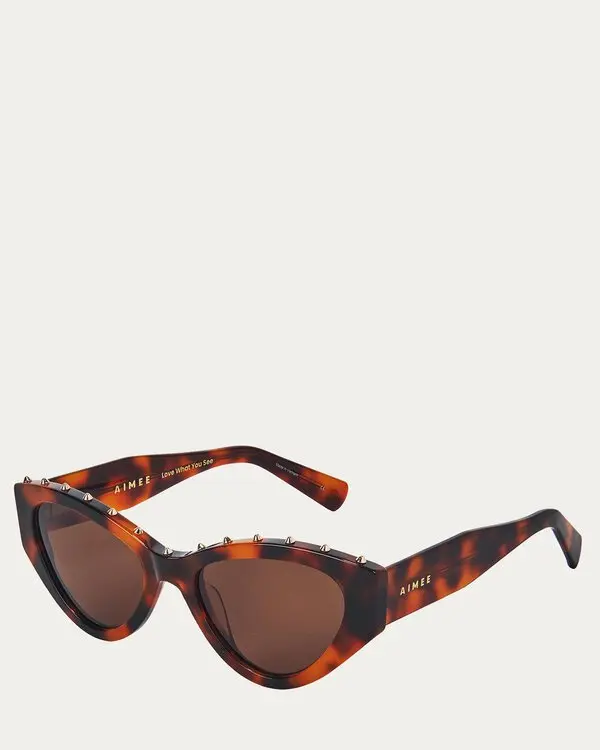AIMEE Studded Cat Eye Sunglasses - Tortoise