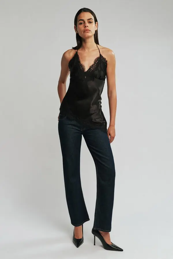 Bardot Silvio Halter Camisole With Lace Trim - Black