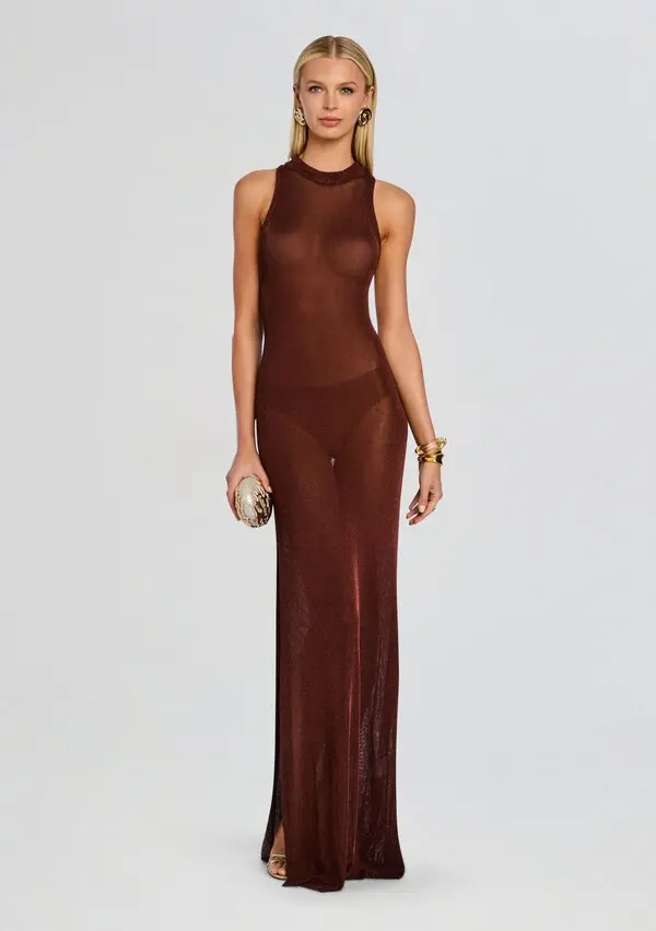SEROYA Metallic Knit Maxi Dress - Rust