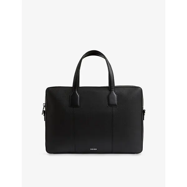 REISS Leather Briefcase With Top Handle And Adjustable Shoulder Strap