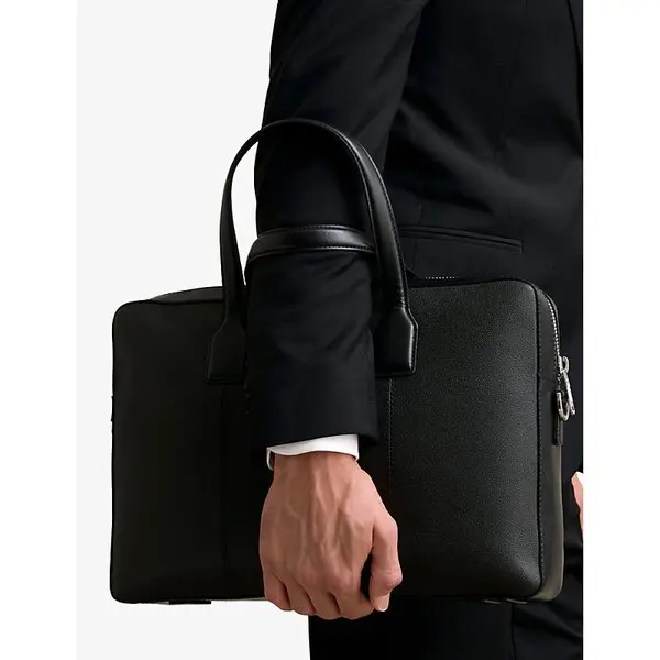 REISS Leather Briefcase With Top Handle And Adjustable Shoulder Strap
