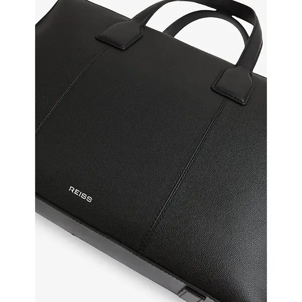 REISS Leather Briefcase With Top Handle And Adjustable Shoulder Strap
