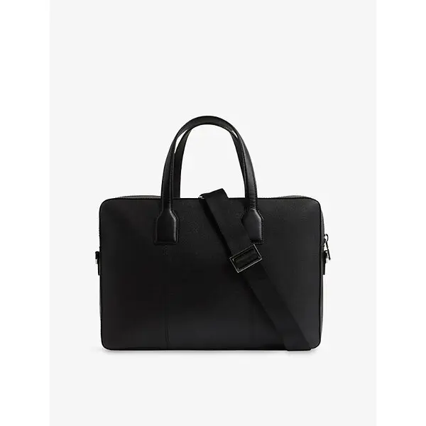 REISS Leather Briefcase With Top Handle And Adjustable Shoulder Strap