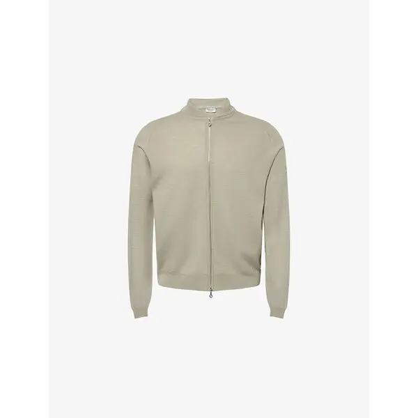 John Smedley Textured Crewneck Wool Zip-up Cardigan - Thistle Dew