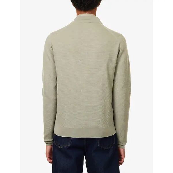 John Smedley Textured Crewneck Wool Zip-up Cardigan - Thistle Dew