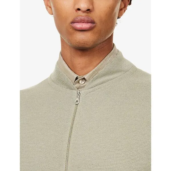 John Smedley Textured Crewneck Wool Zip-up Cardigan - Thistle Dew