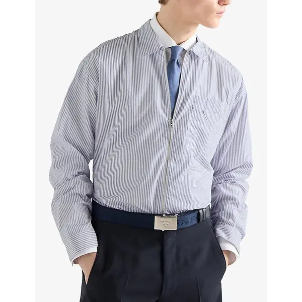 Prada Stripe-print Zipper Cotton Shirt - Blue