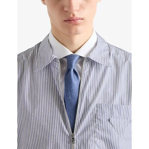 Prada Stripe-print Zipper Cotton Shirt - Blue