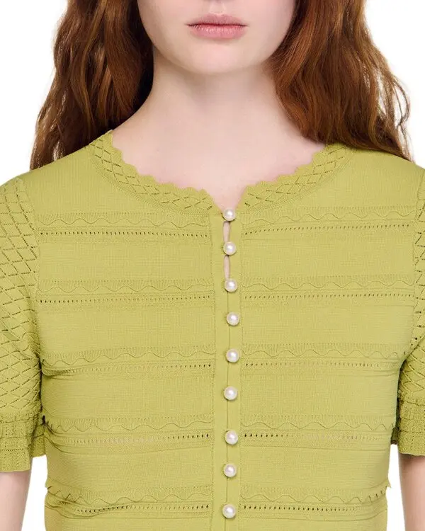 Sandro Cropped Ruffled Sleeve Cardigan - Green